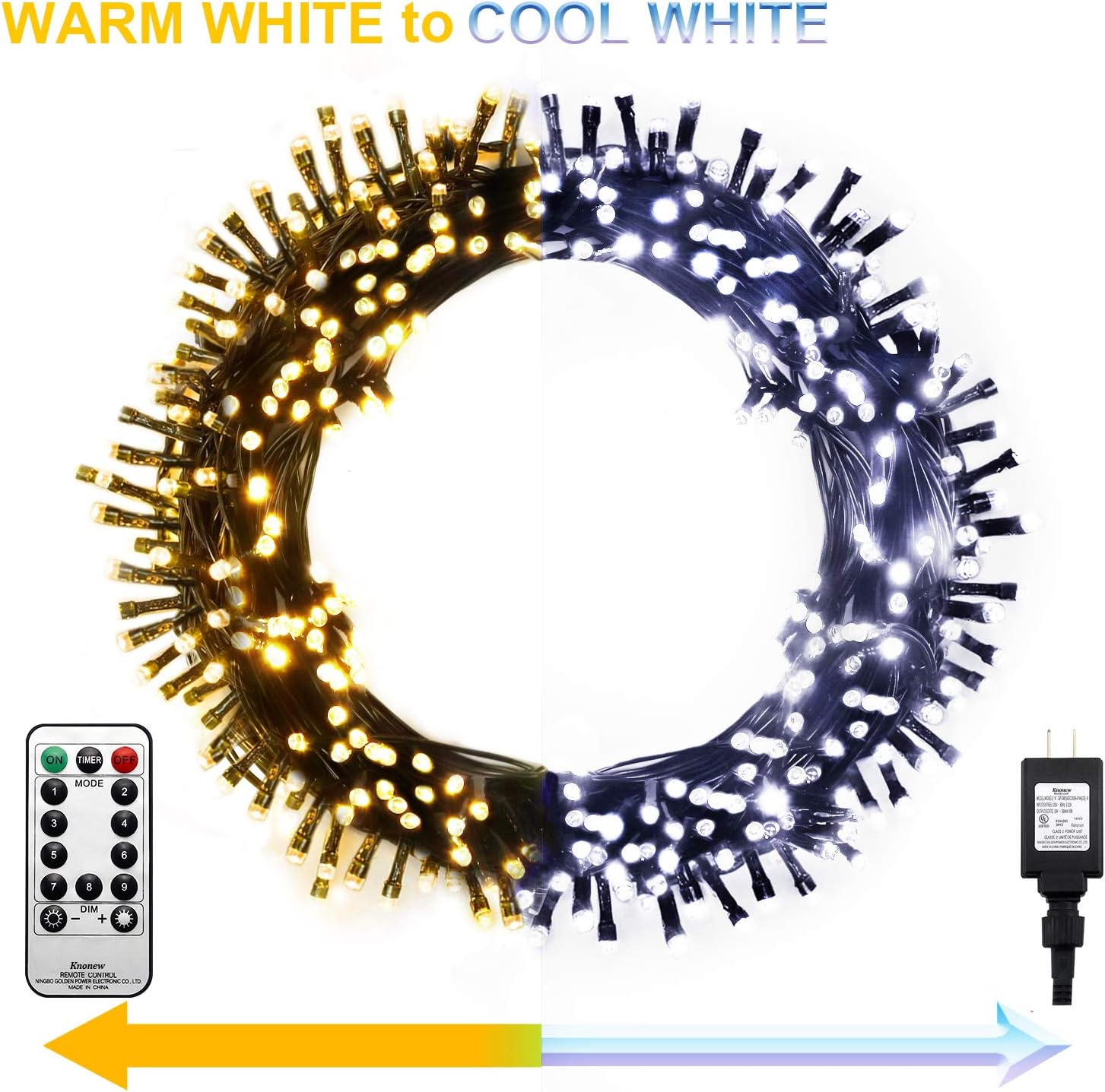 KNONEW Color Changing Outdoor String Lights, 66ft 200 LED 9 Function ...