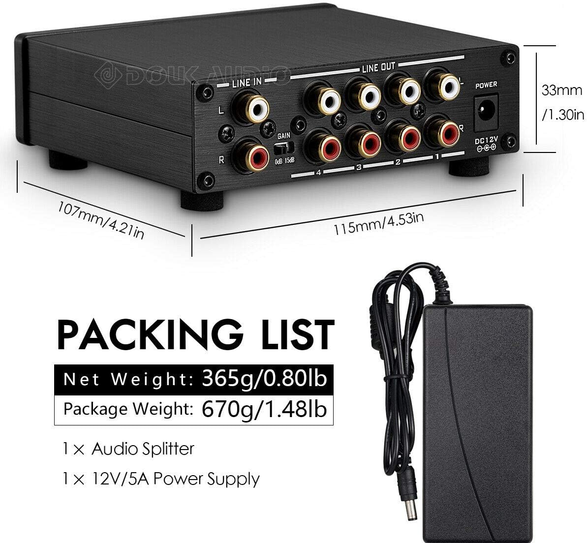 1-IN-4-OUT Analog Audio Splitter with Volume Control Switch Selector ...