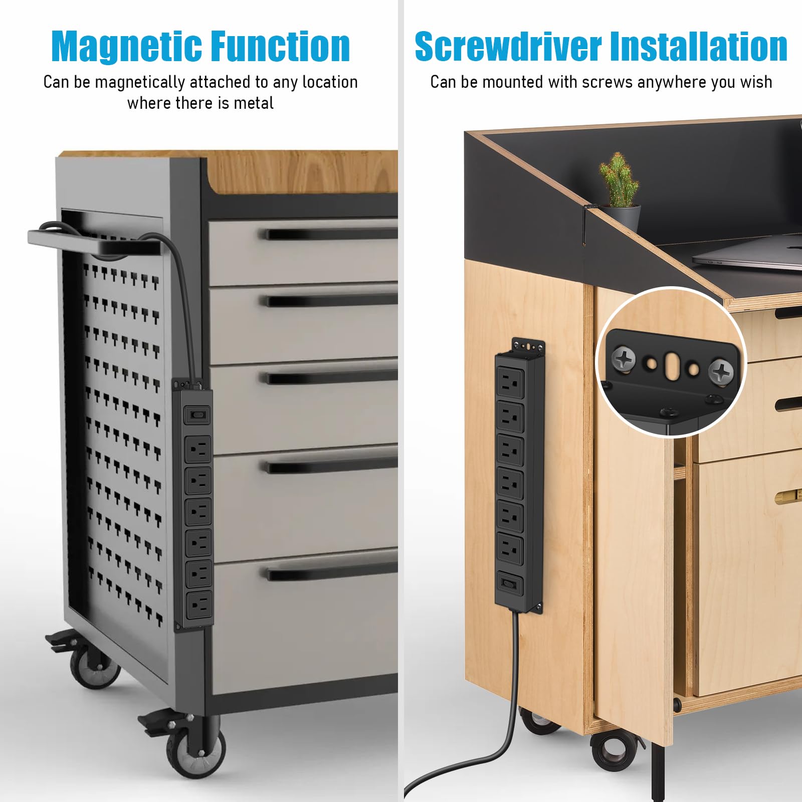 Mua HHSOET Wall Mount Magnetic Power Strip, Under Desk 6 Outlet ...