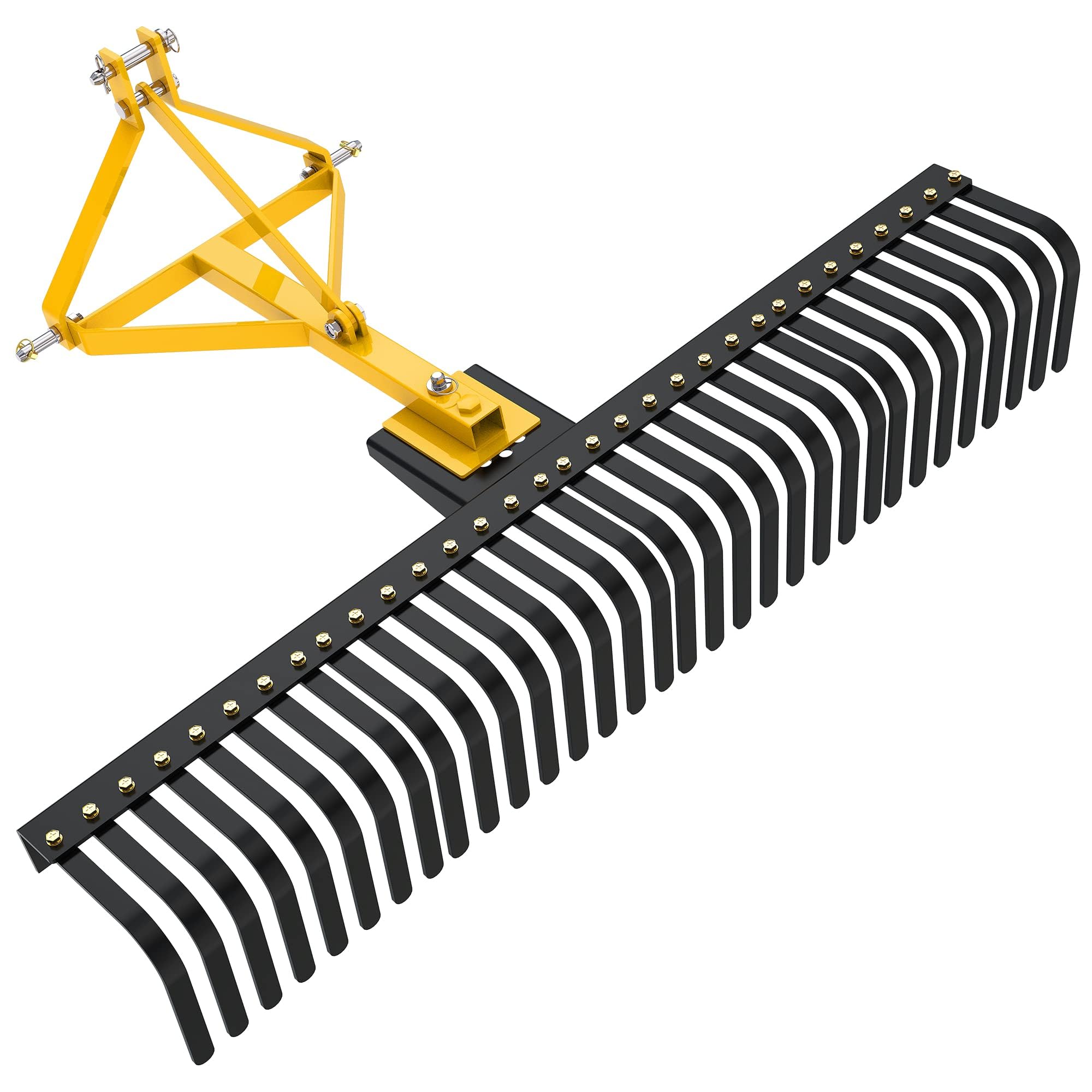 YITAMOTOR 5 FT Landscape Rock Rake, 3 Point Attach Rake with 360 Degree ...