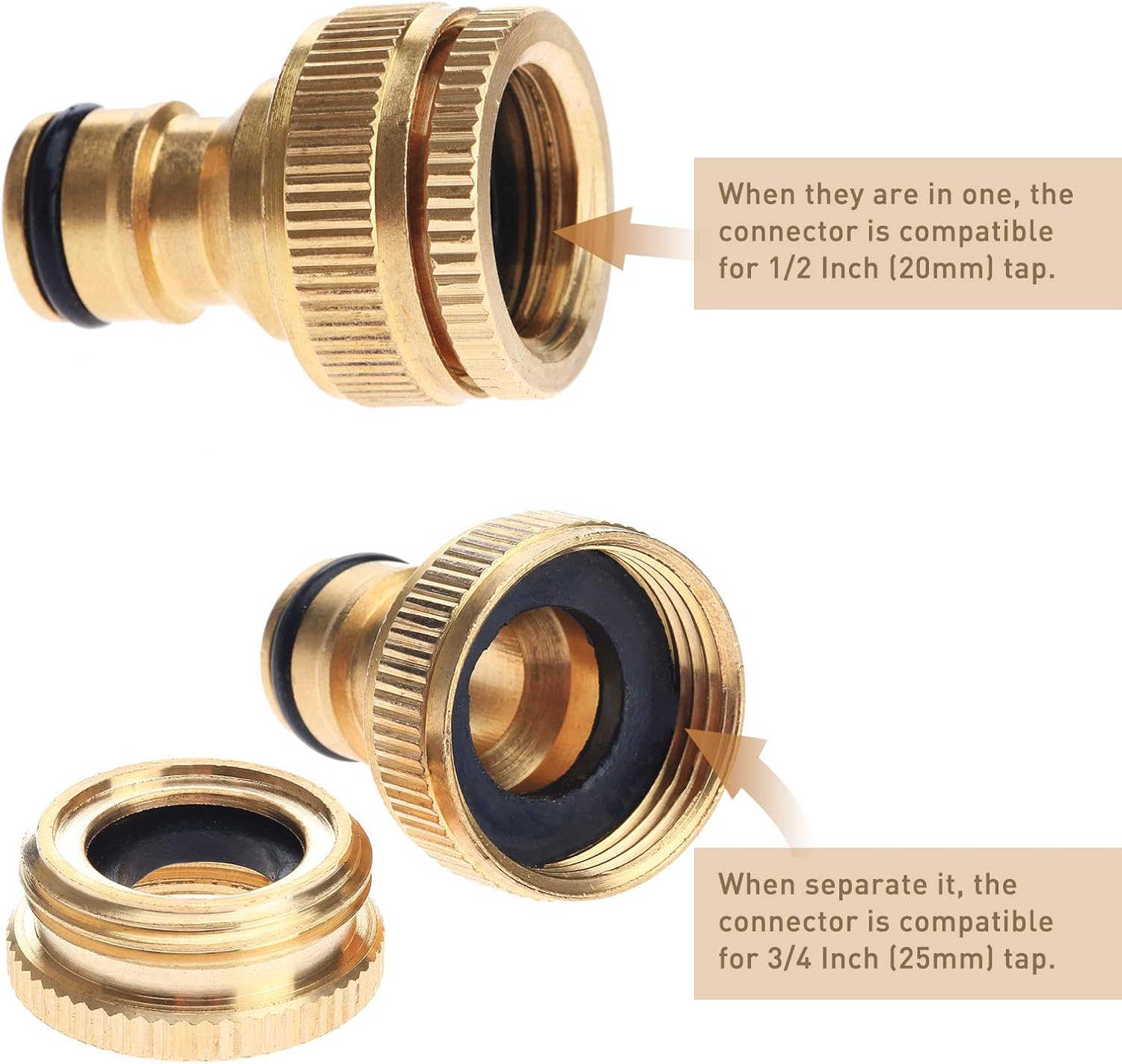 DRELD Brass Hose Tap Connector 1/2 Inch to 3/4 Inch, Brass Garden Hose ...