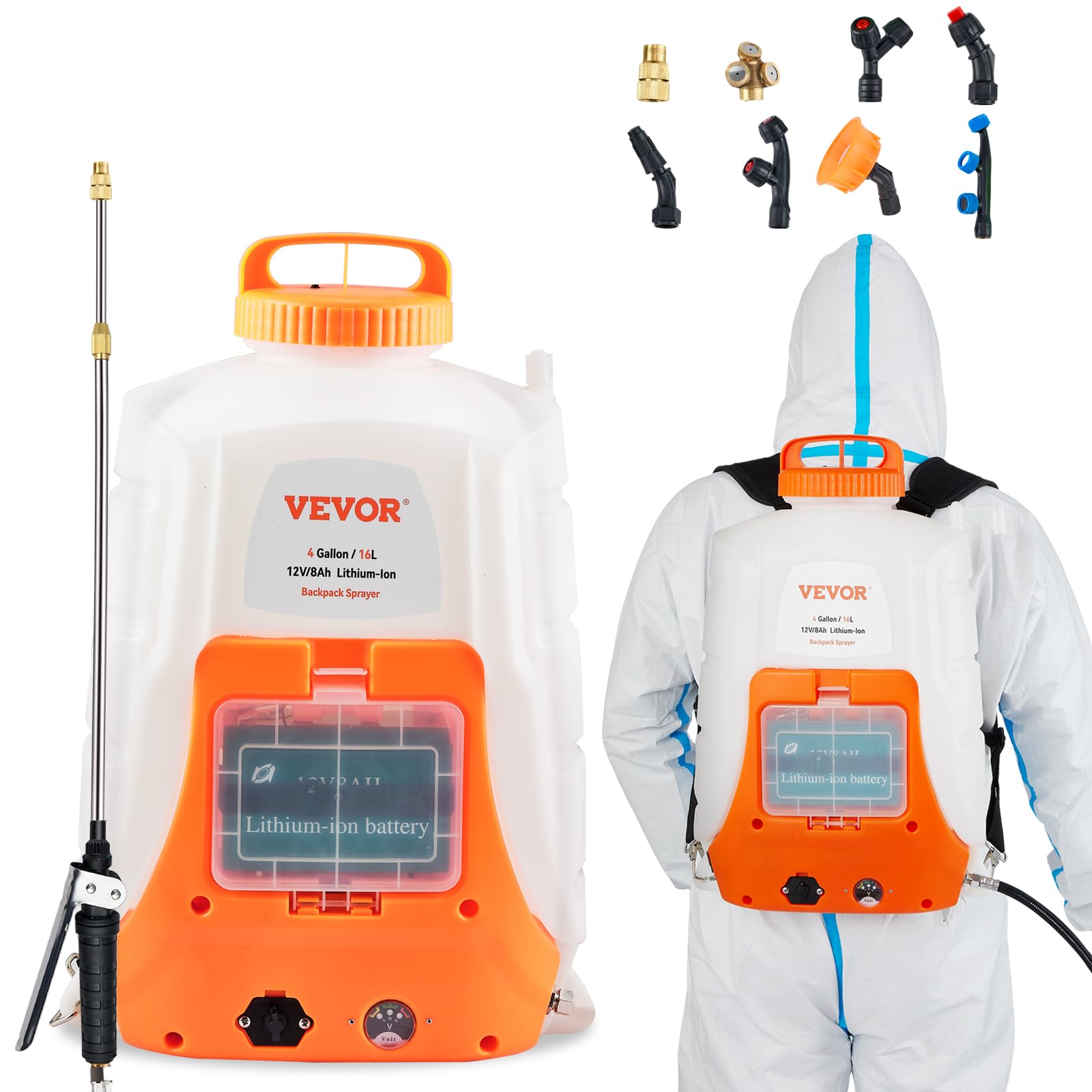VEVOR Battery Powered Backpack Sprayer, 0-90 PSI Adjustable Pressure, 4 ...