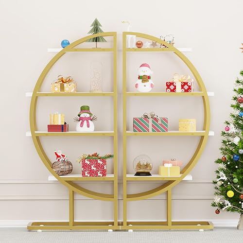 Gold Bookshelf Set of 2, 4-tirer Storage Shelves with Steel Frame, Half ...