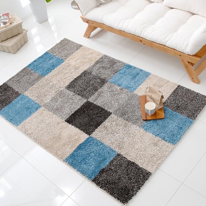 Amazon｜LOWYA ラグ ラグマット マット 200×250 3畳 カーペット L モザイク ブルー｜ラグ・カーペット オンライン通販