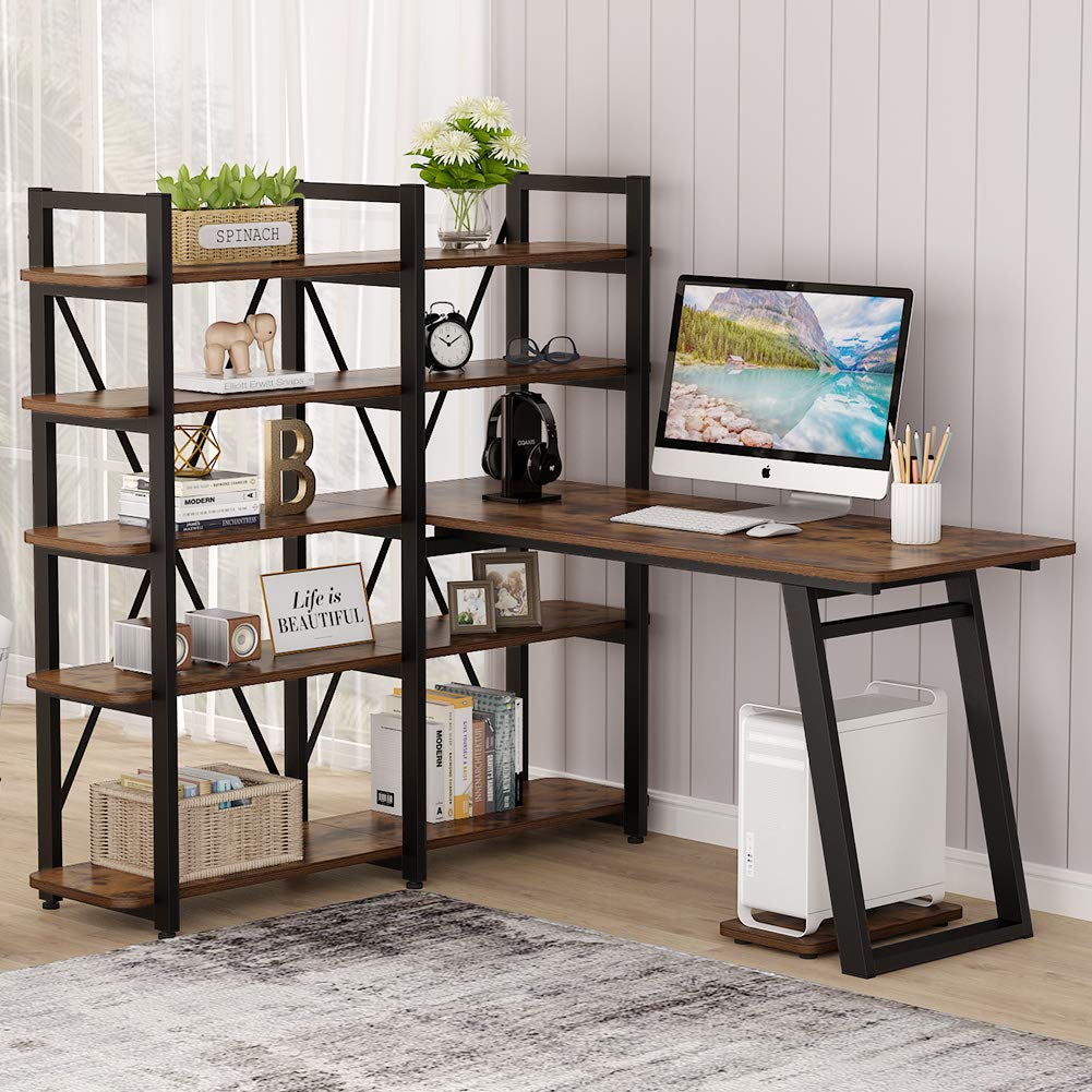 Buy Tribesigns 55" Large Computer Desk with 10 Storage Shelves, Office ...