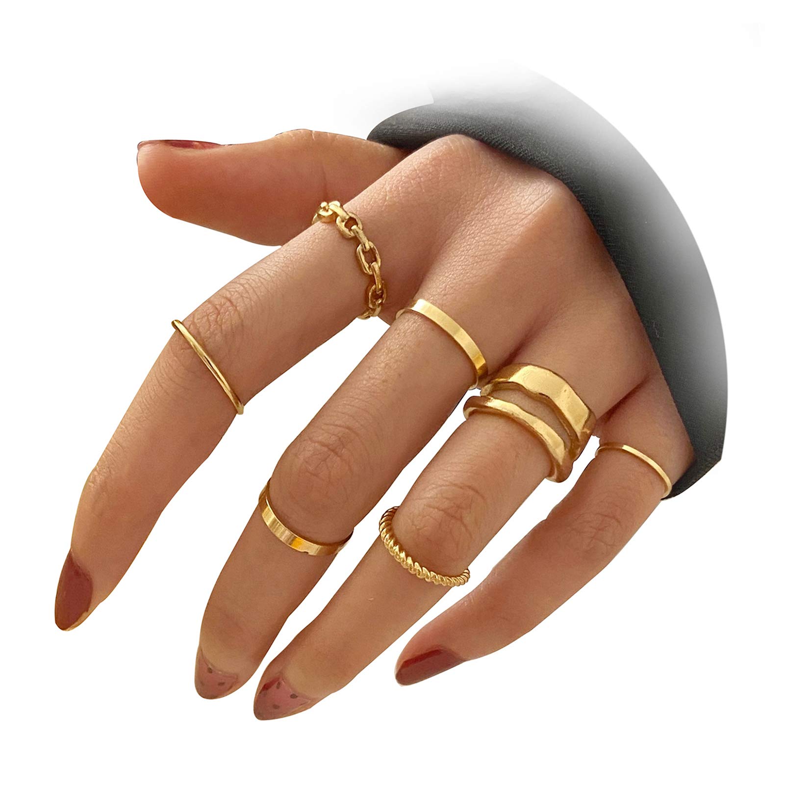 FAXHION Gold Knuckle Rings Set for Women Snake Chain Stacking Ring ...