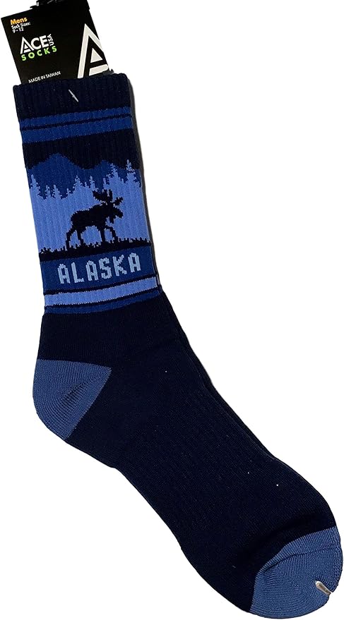Alaska Alaskan Blue Crew Moose Design Socks Mens 9-12 at Amazon Men’s ...