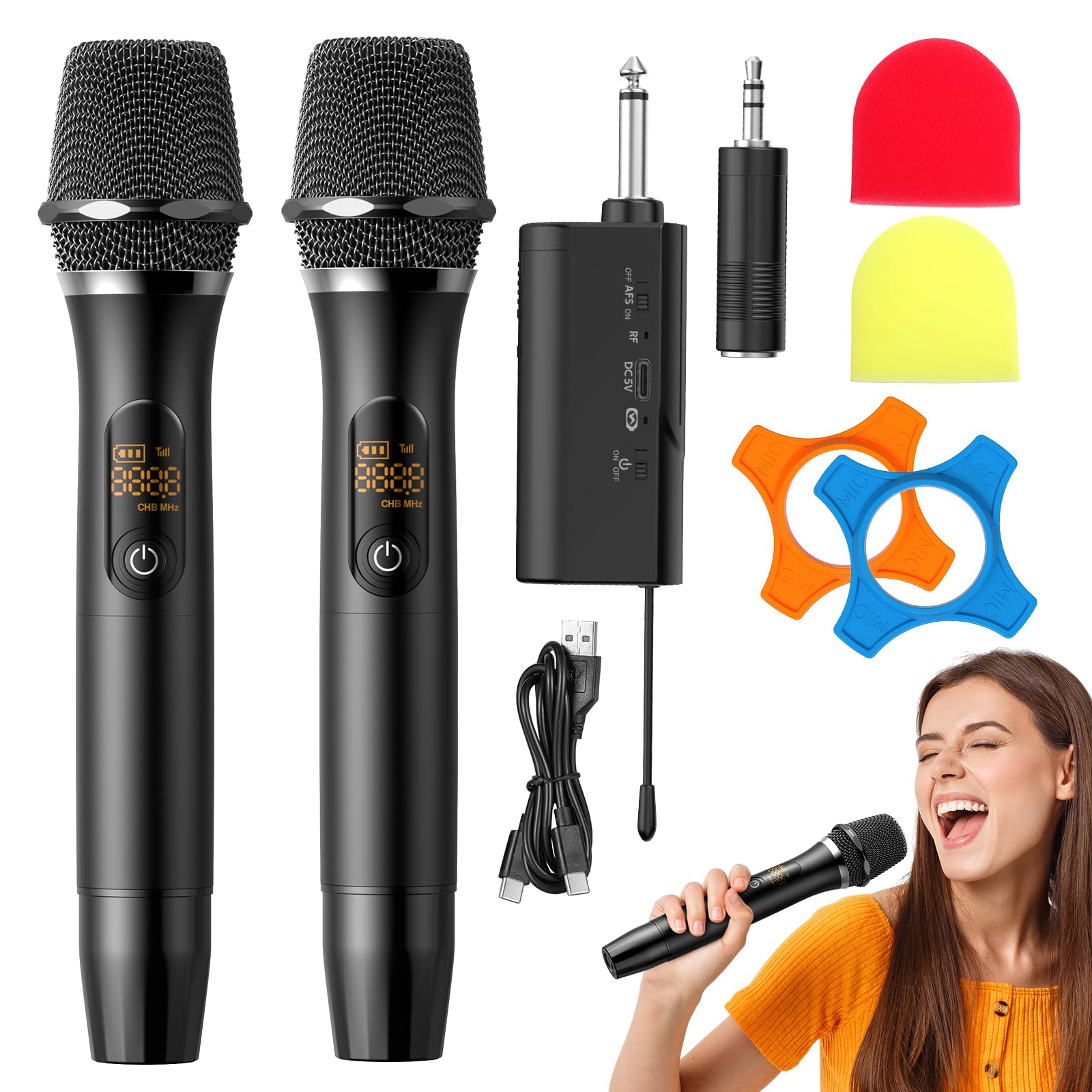 Krissake Rechargeable Wireless Microphones, Professional UHF Dual ...