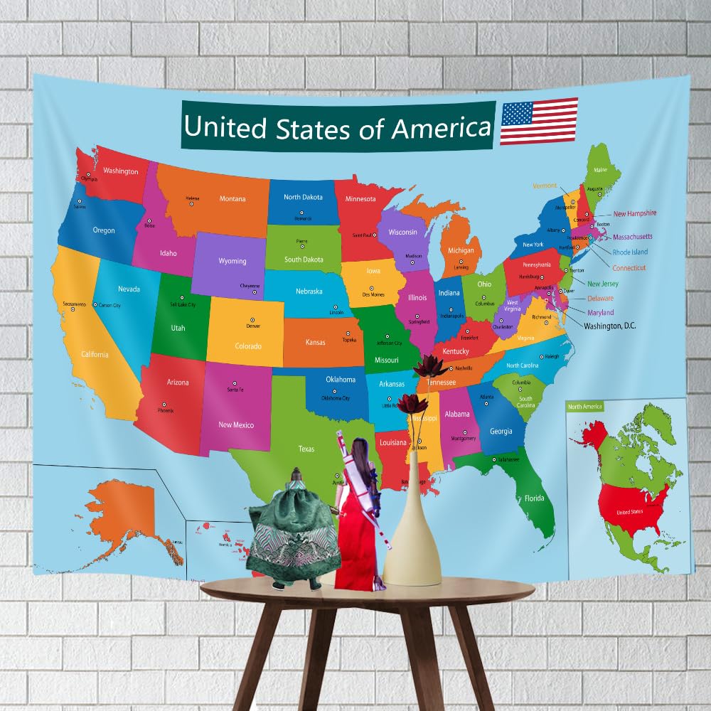 JAWO United State Map Tapestry, US Maps Tapestry for Kids Adults ...