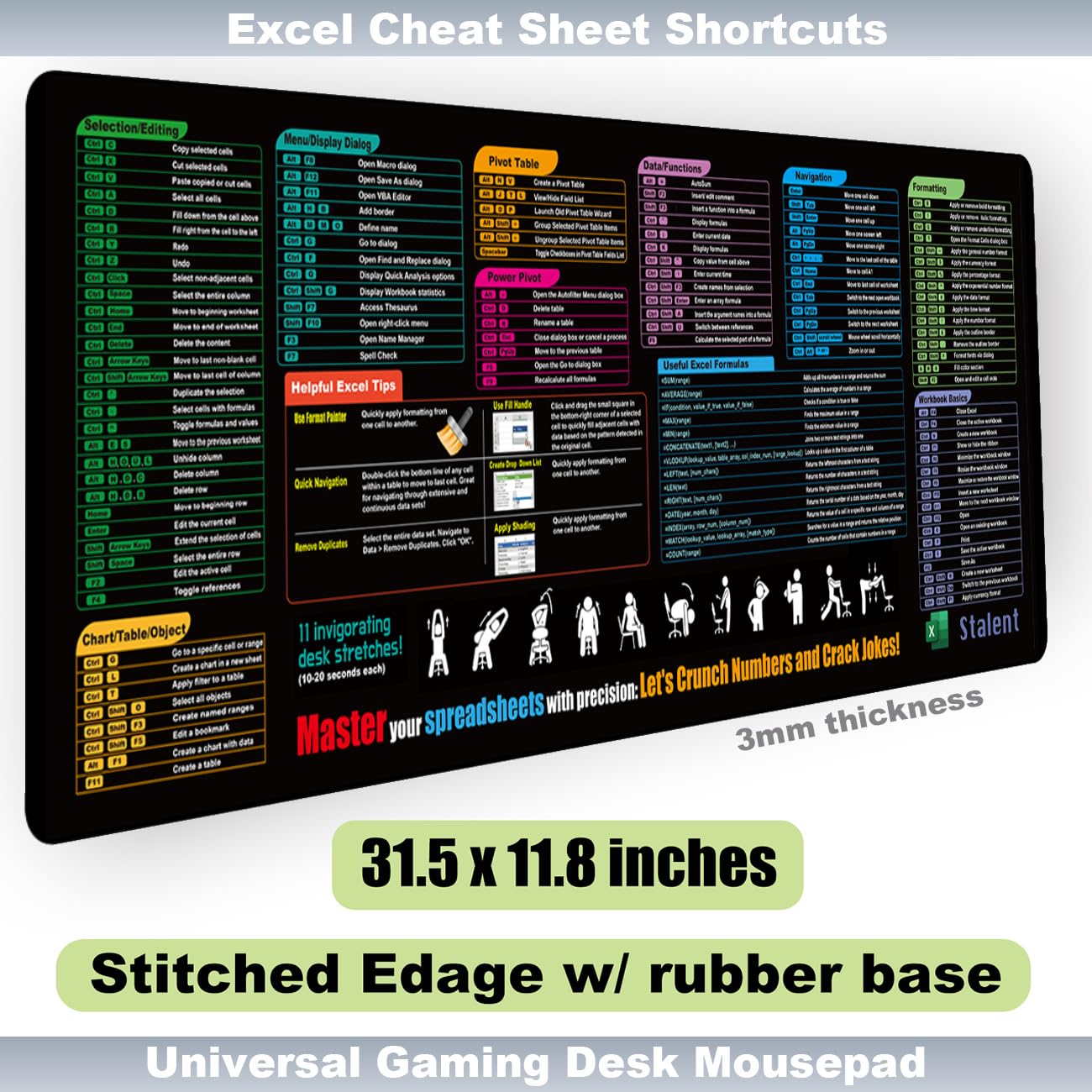Excel Cheat Sheet Desk Pad, Updated Shortcuts Mouse Pad (31.5"x11.8 ...