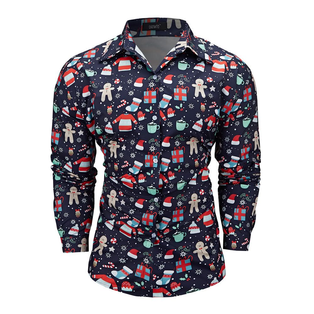 LNOWTD Mens Christmas Shirts Santa Claus Party Button Down Shirt Long ...