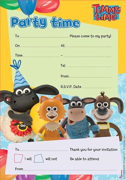 Timmy Time 20 Party Invitations and Envelopes: Amazon.co.uk: Toys & Games