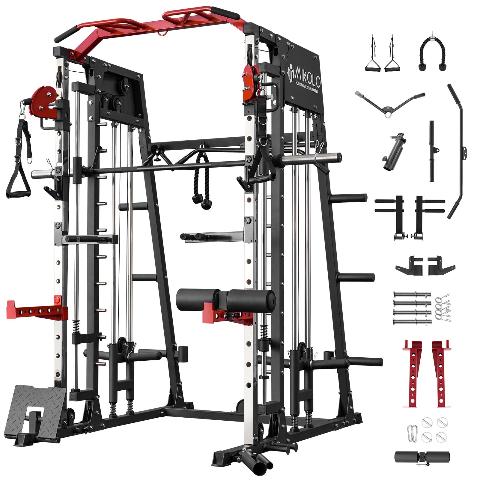 Mikolo Smith Machine, 2200lbs Squat Rack with LAT-Pull Down System ...