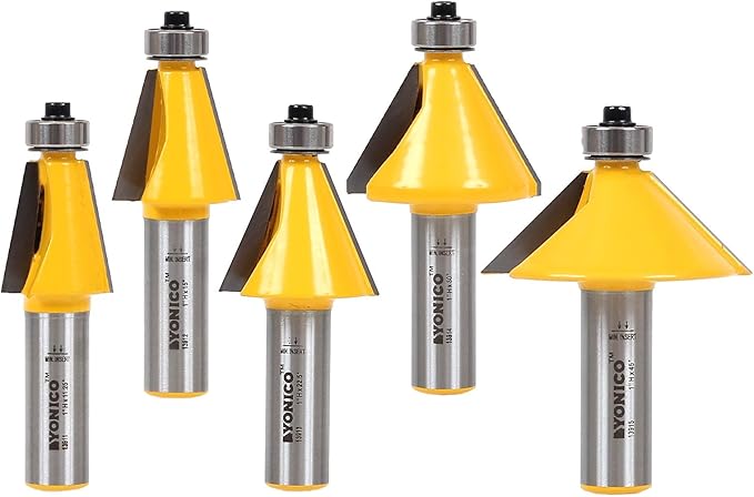 Yonico 13508 5 Bit Chamfer Router Bit Set with 11.25-Degree 15-Degree ...