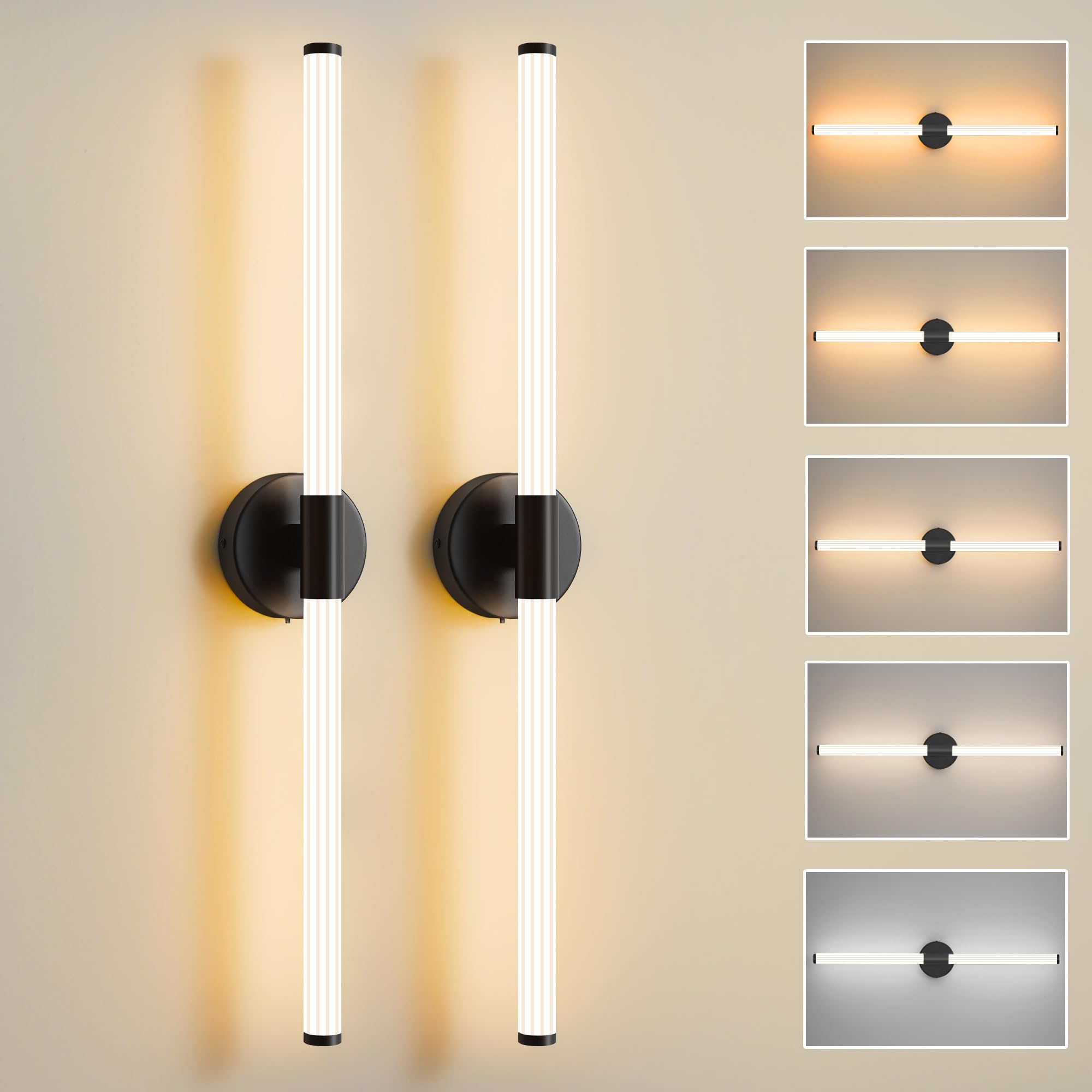 Gednbo Bathroom Wall Sconces Set of 2, 5CCT LED Bathroom Light Fixtures ...