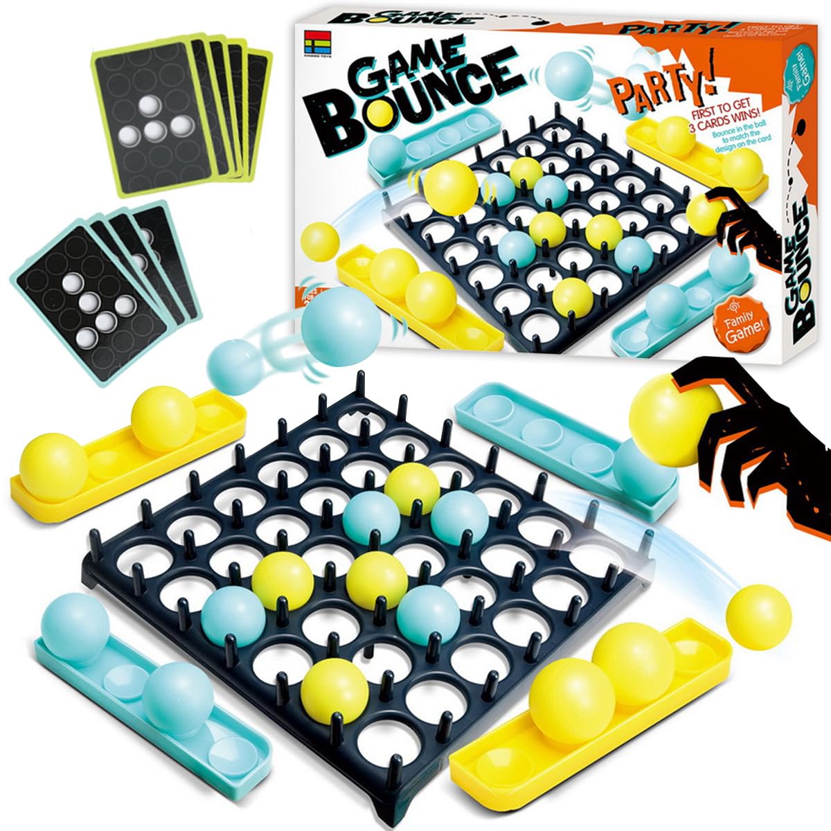 Bounce Ball Family Game - Connect 9 Cards, 16 Balls & 1 Game Grid ...