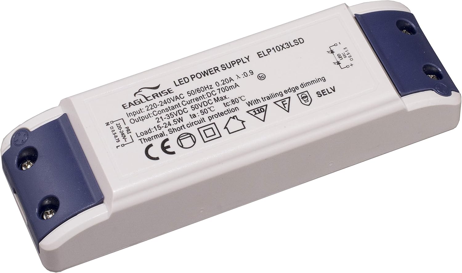 HuaTec Eaglerise LED Driver 700mA 24W Dimmable TRIAC Constant Current LED Transformer Power ...