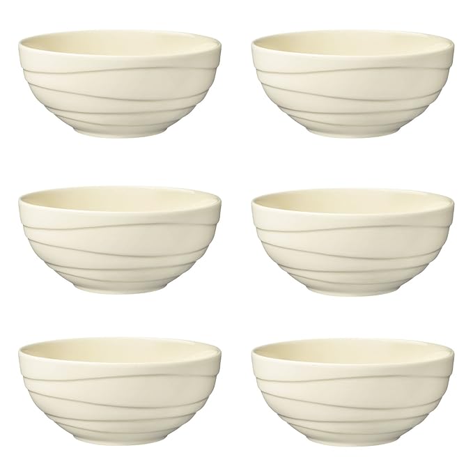 Jamie Oliver Waves Set of 6 Large 16cm Fine Porcelain Bowl, Off White ...