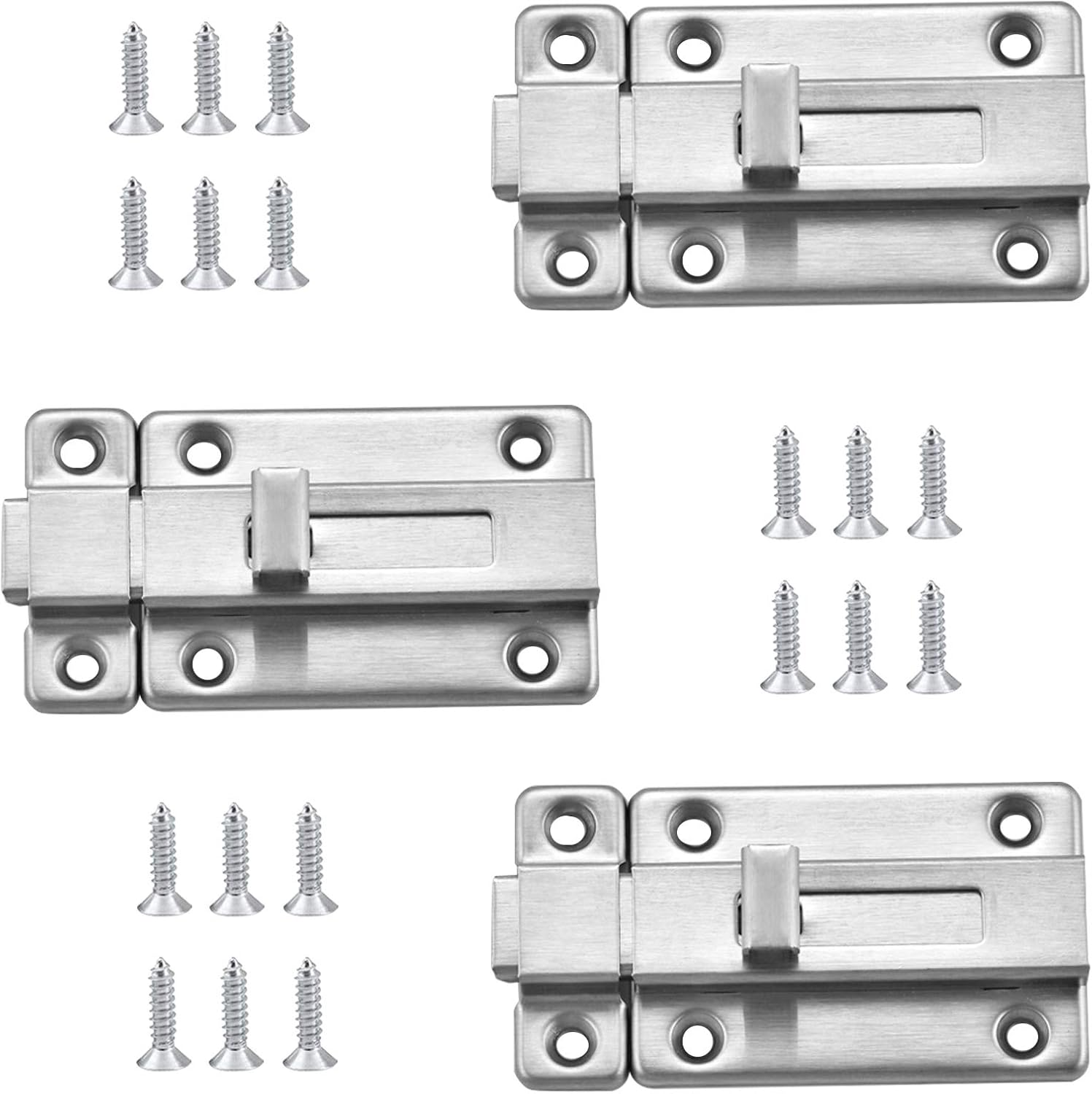 3PCS Door Locks, 3 inch Stainless Steel Door Latch Sliding Lock ...
