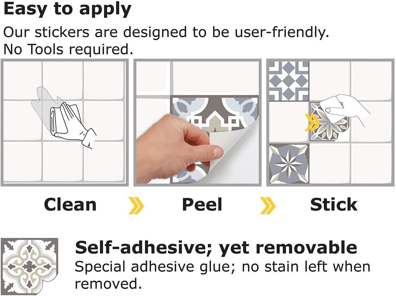 WALPLUS Wall Tile Stickers 10cm 24pcs Royal Tiles Mosaic DIY Art Home ...