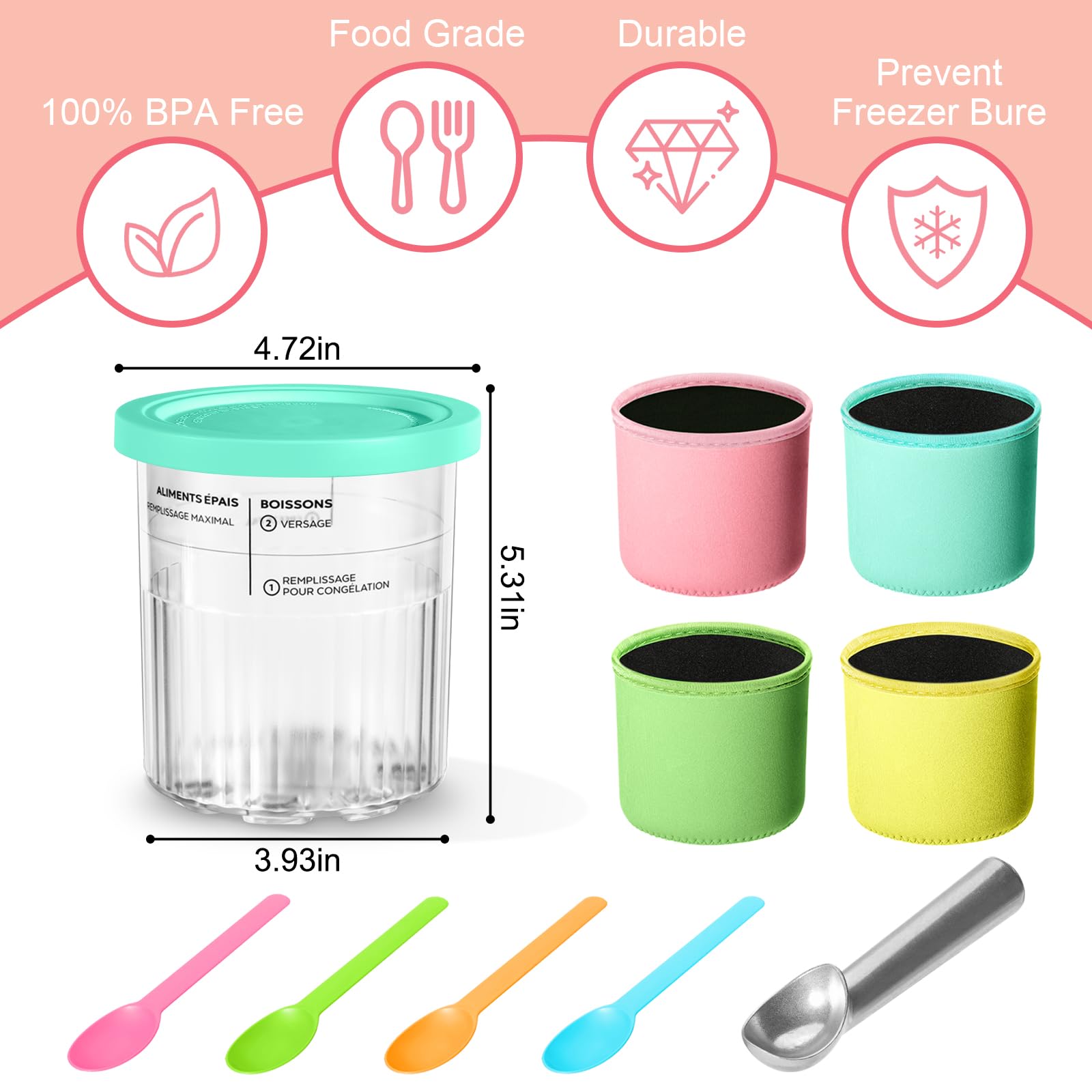Mua For Ninja Creami Pints and Lids-4 Pack, 24oz Cups Compatible with ...
