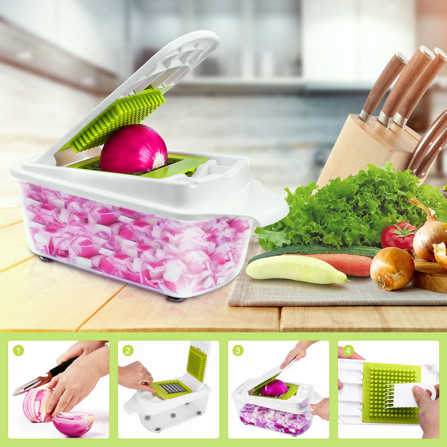 Food Dicer 5 Blades, Onion Dicer Chopper for Kitchen, Fruit and Veggie ...