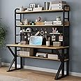 Amazon.com: FAANAS Computer Desk with Storage Shelves & Pegboard, Solid ...