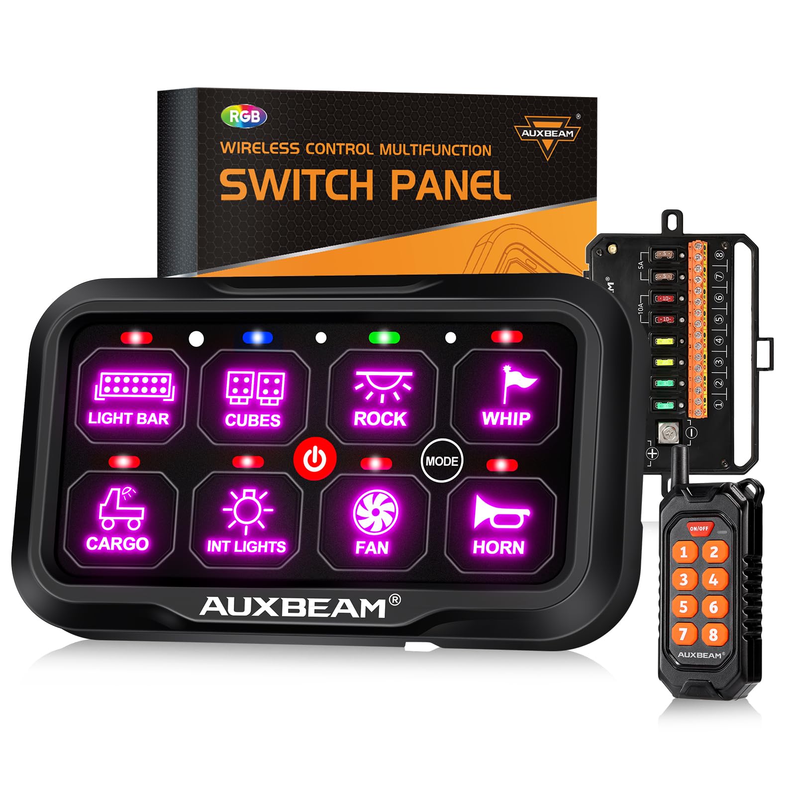 Auxbeam RC800 8 Gang Switch Panel RA84 RGB Wireless Remote Control Up ...