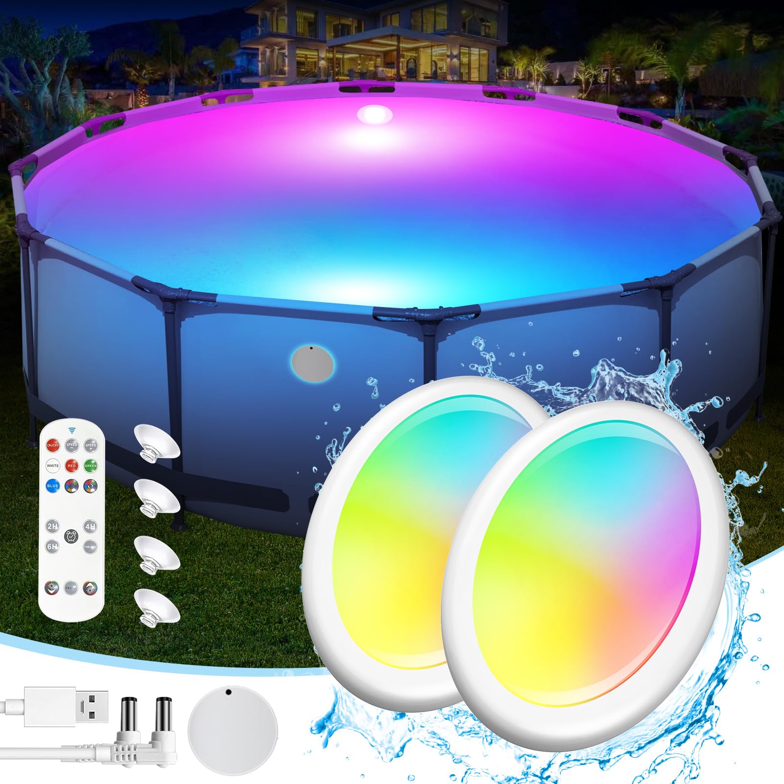 Ciavca Rechargeable Submersible Pool Lights for Above Ground Pools ...
