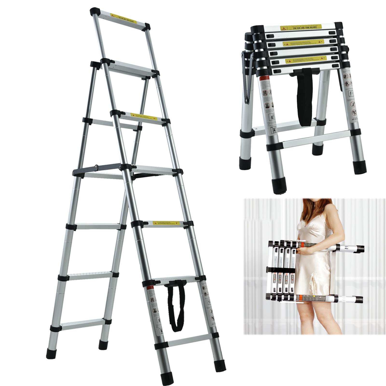 Buy Telescopic Ladder A-Frame Extension 6 Step Ladder Aluminium ...