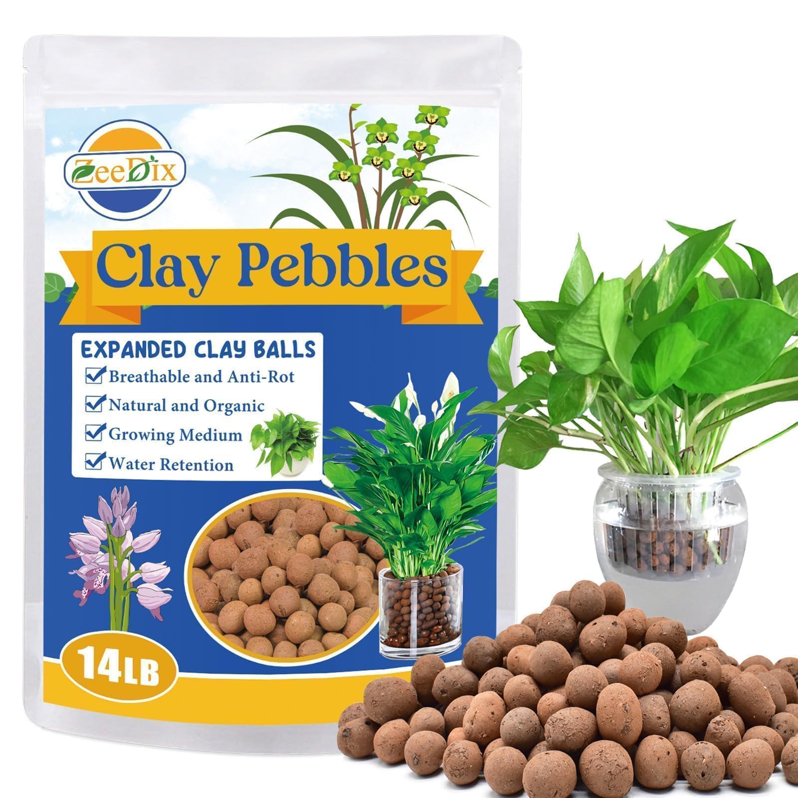 ZeeDix 14LB Leca Clay Pebbles for Plants, 4mm-16mm Natural Leca Balls ...