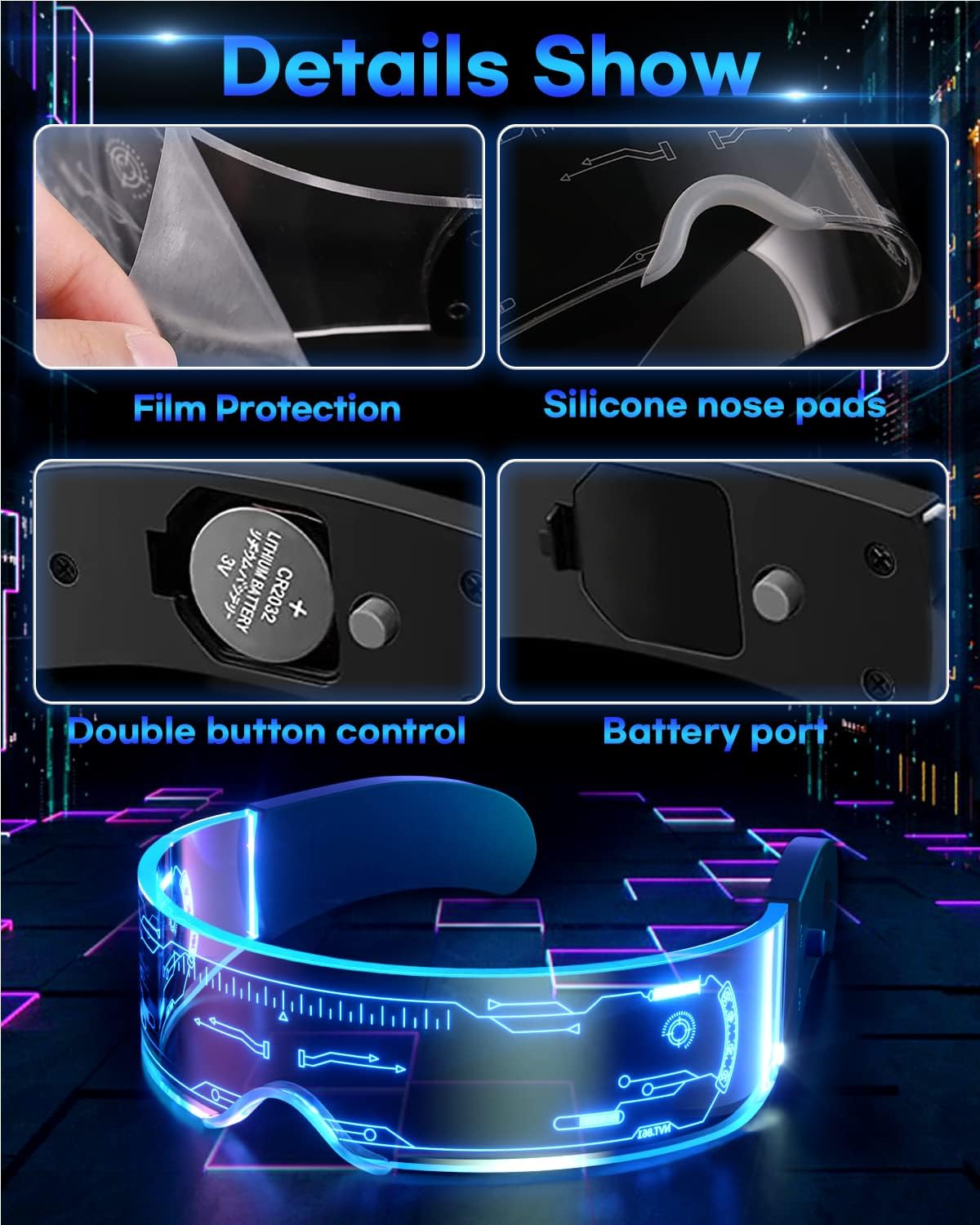 Mua LED Visor Glasses Light Up: [7 Colors 4 Modes] Cyberpunk Futuristic ...