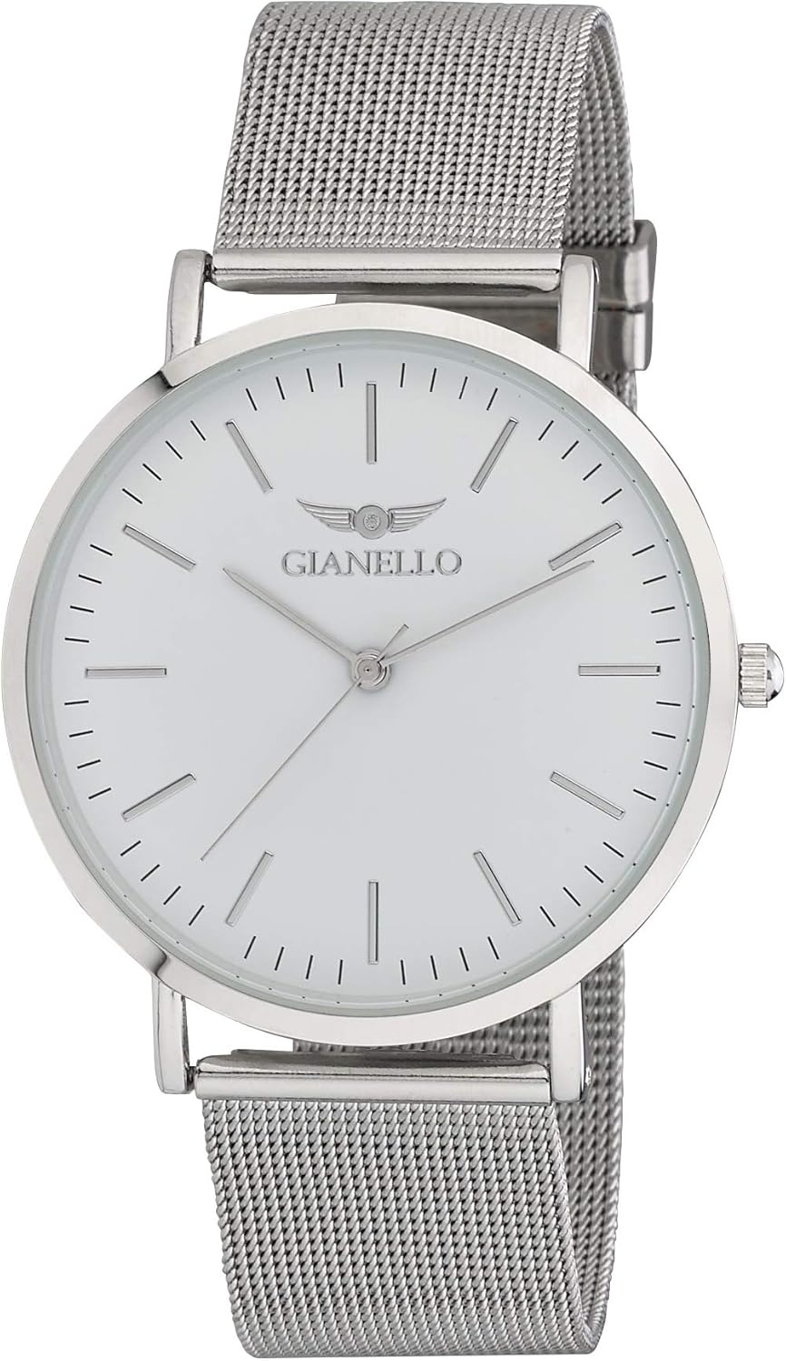 Gianello GNL7722SS Silver Stainless Steel Slim Case Mesh Bracelet Watch ...