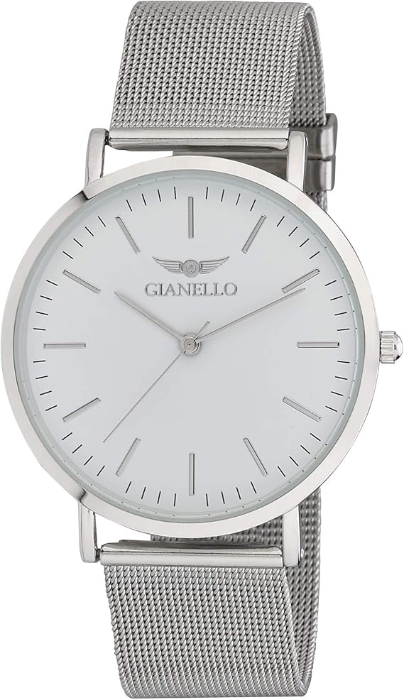 Gianello GNL7722SS Silver Stainless Steel Slim Case Mesh Bracelet Watch ...