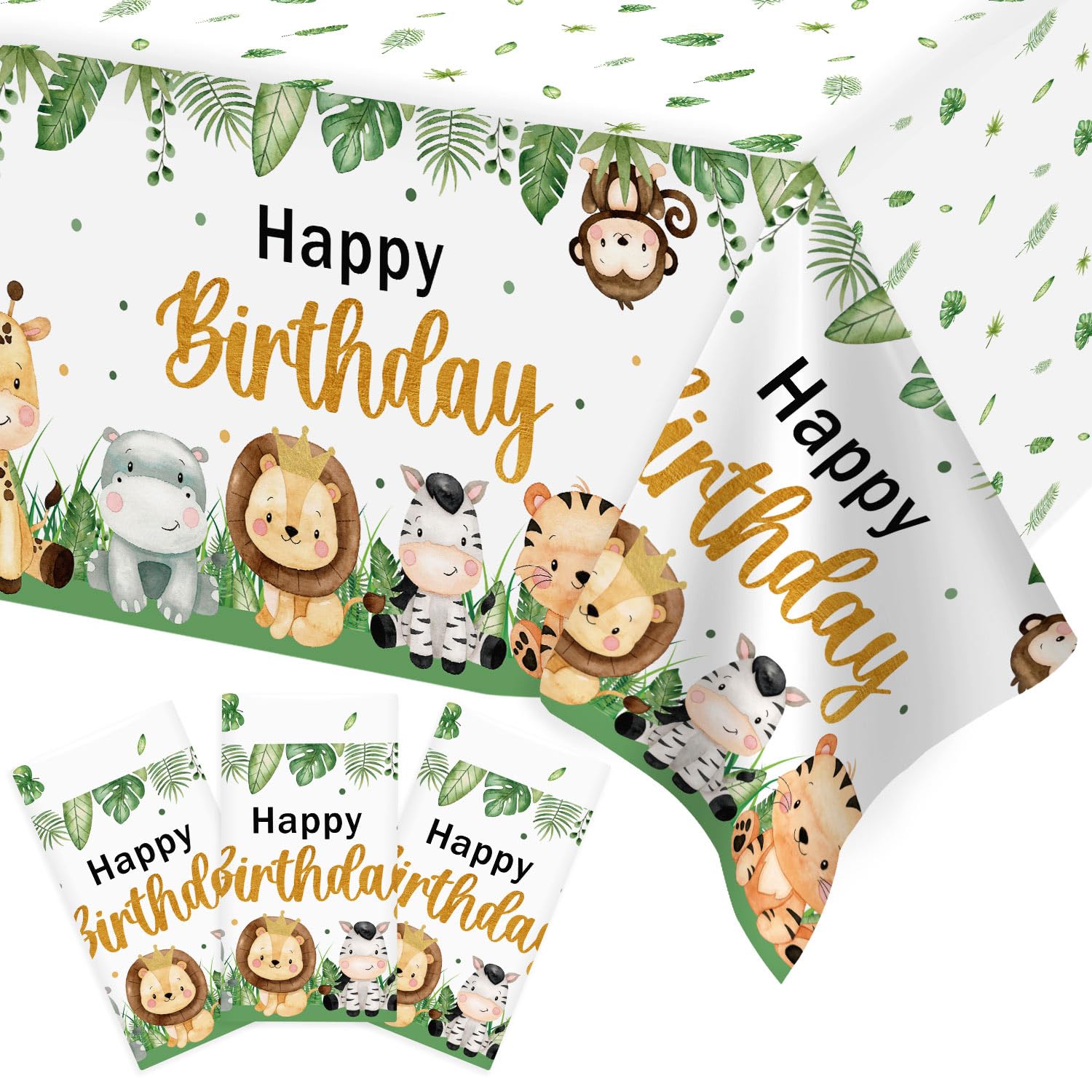 Lopeastar 3Pcs Safari Jungle Birthday Decorations Tablecloths, Wild One Birthday Table Covers ...