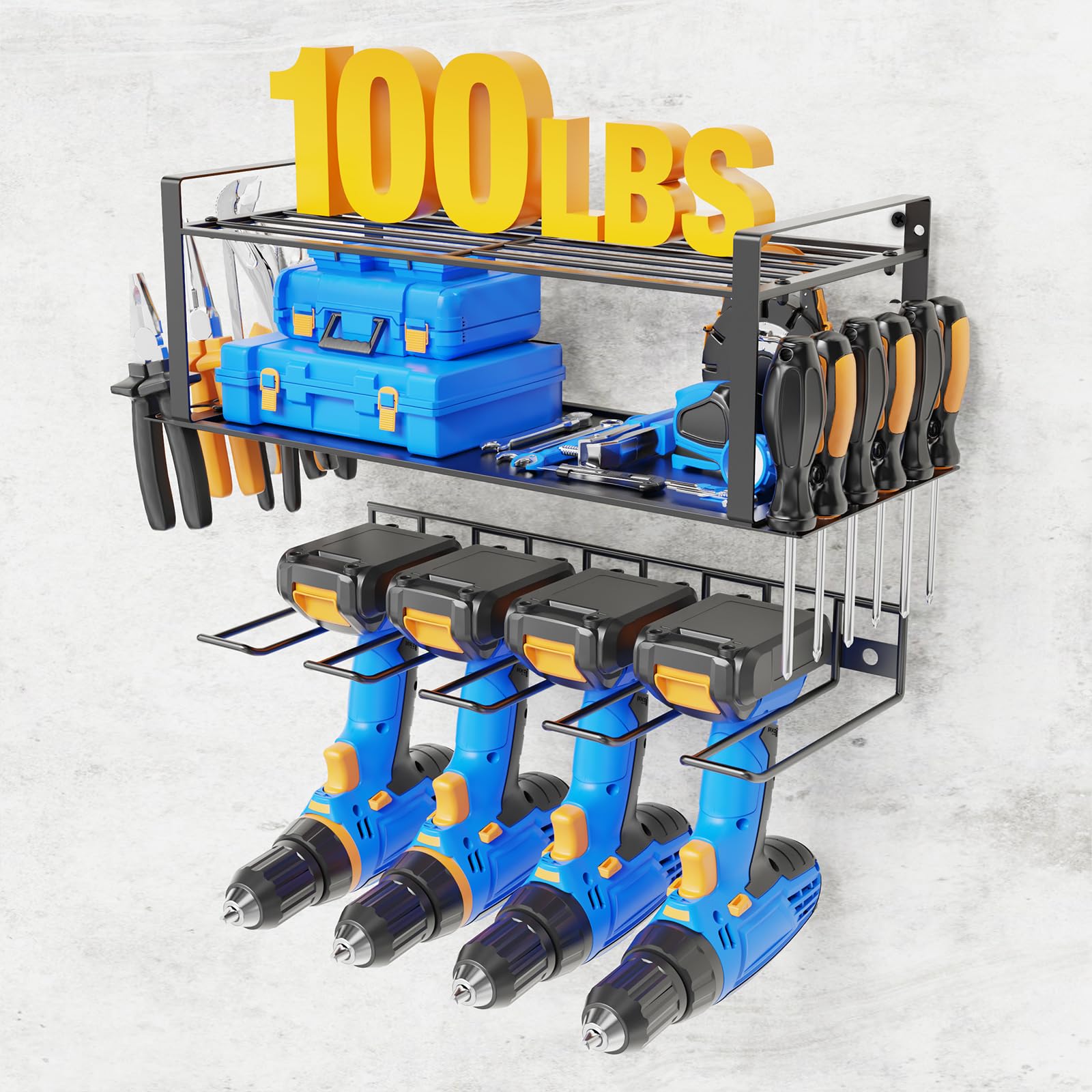 LIONONLY Power Tool Organizer Wall Mount Tool Storage Rack Holds 200 ...