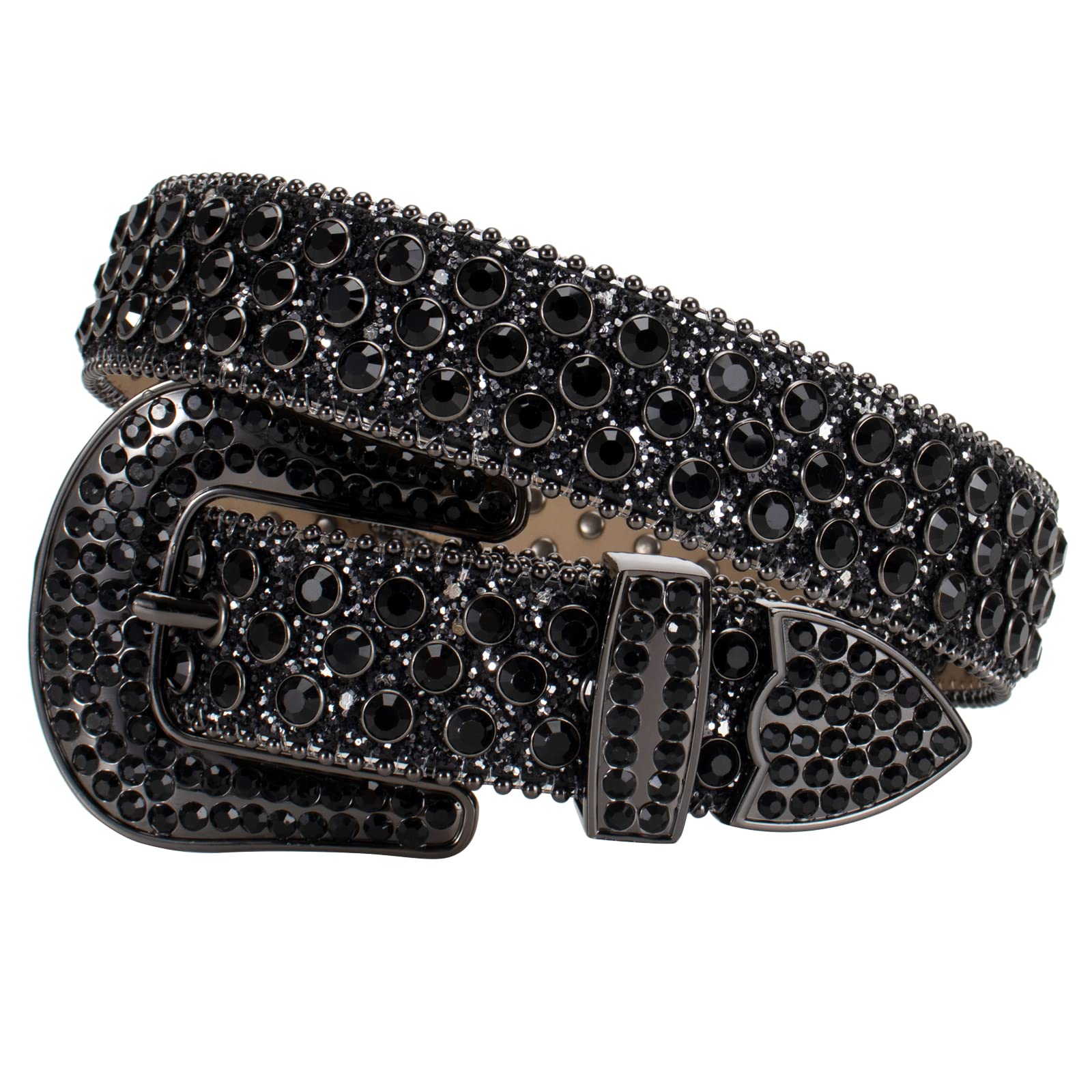 MINGSUN Rhinestone Belt, Black Bling Diamond Belt Studded for Men Women, Cowgirl Cowboy Punk Y2K ...