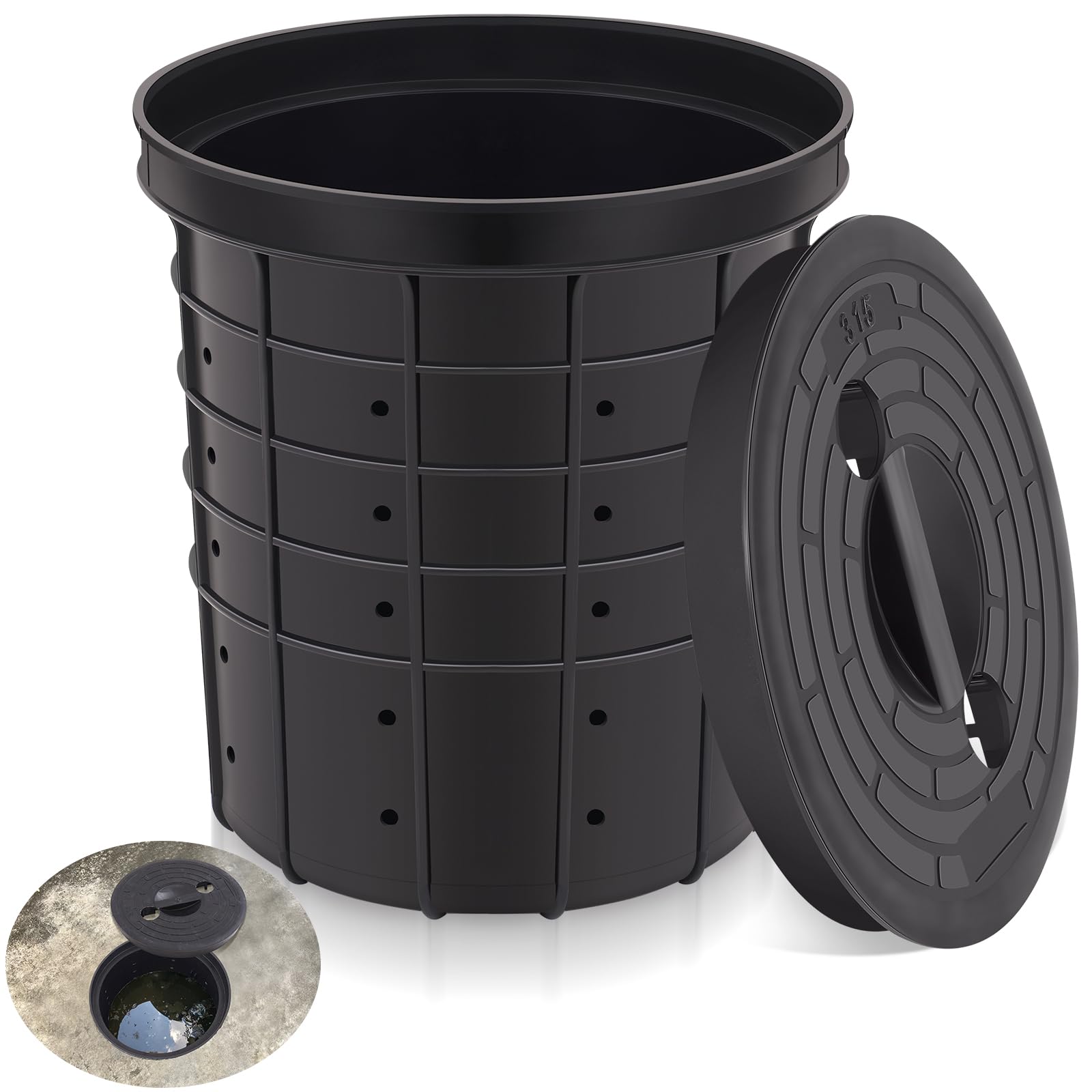 Memorywuu Perforated Sump Basin with Lid Sump Pump Basin Bucket with ...