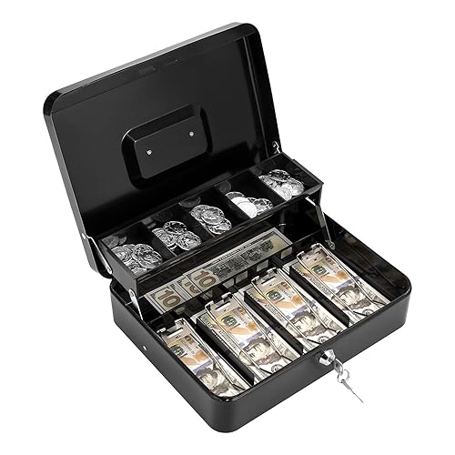 Cash Box with Lock Key and Money Tray Large Money Box for Cash Register ...