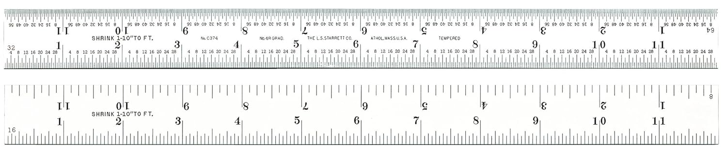 Starrett C374-24 Steel Rule With Shrink Graduations, English, 4R ...