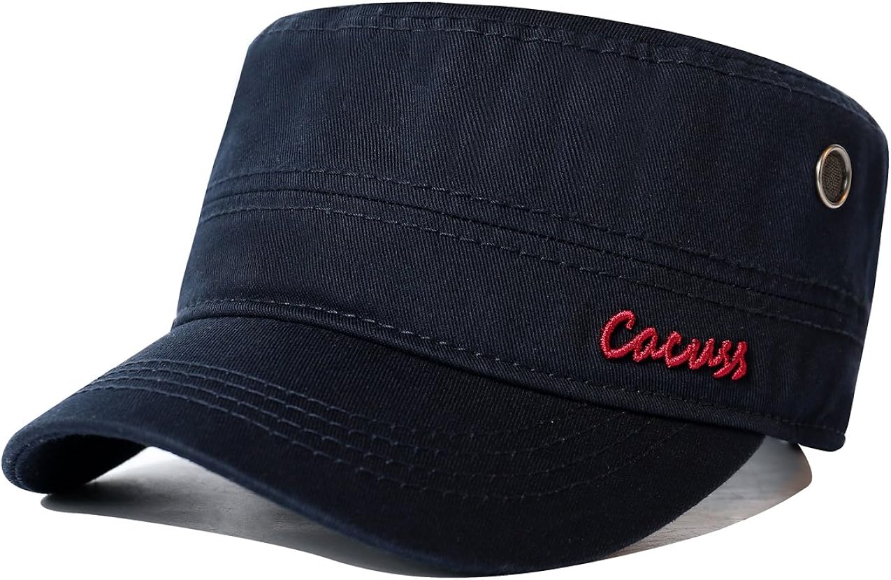 CACUSS Men’s Cotton Army Cap Cadet Hat Military Flat Top Adjustable ...