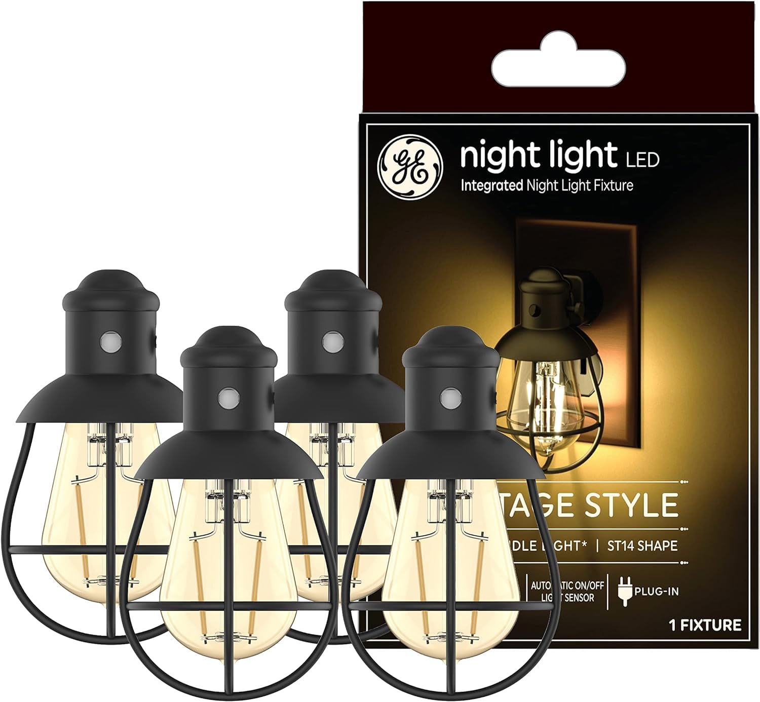 GE LED Vintage Style Night Light, Farmhouse Style Integrated LED Plug ...
