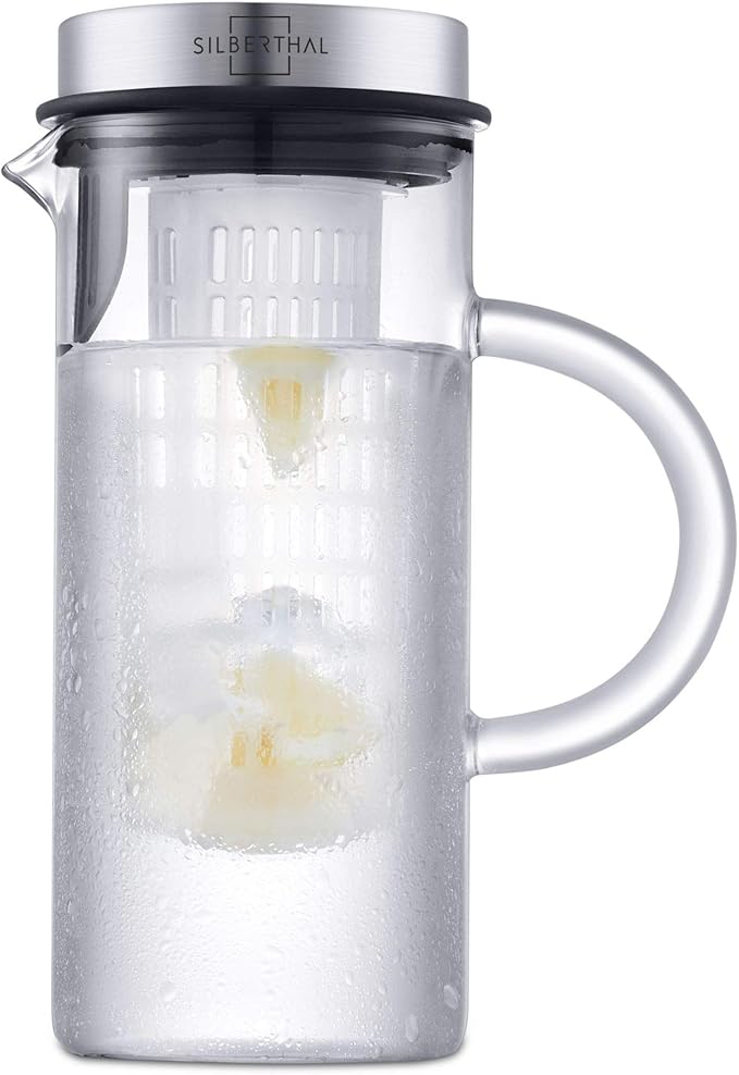SILBERTHAL Water Infusion Glass Pitcher with Stainless Steel Lid – 1L ...