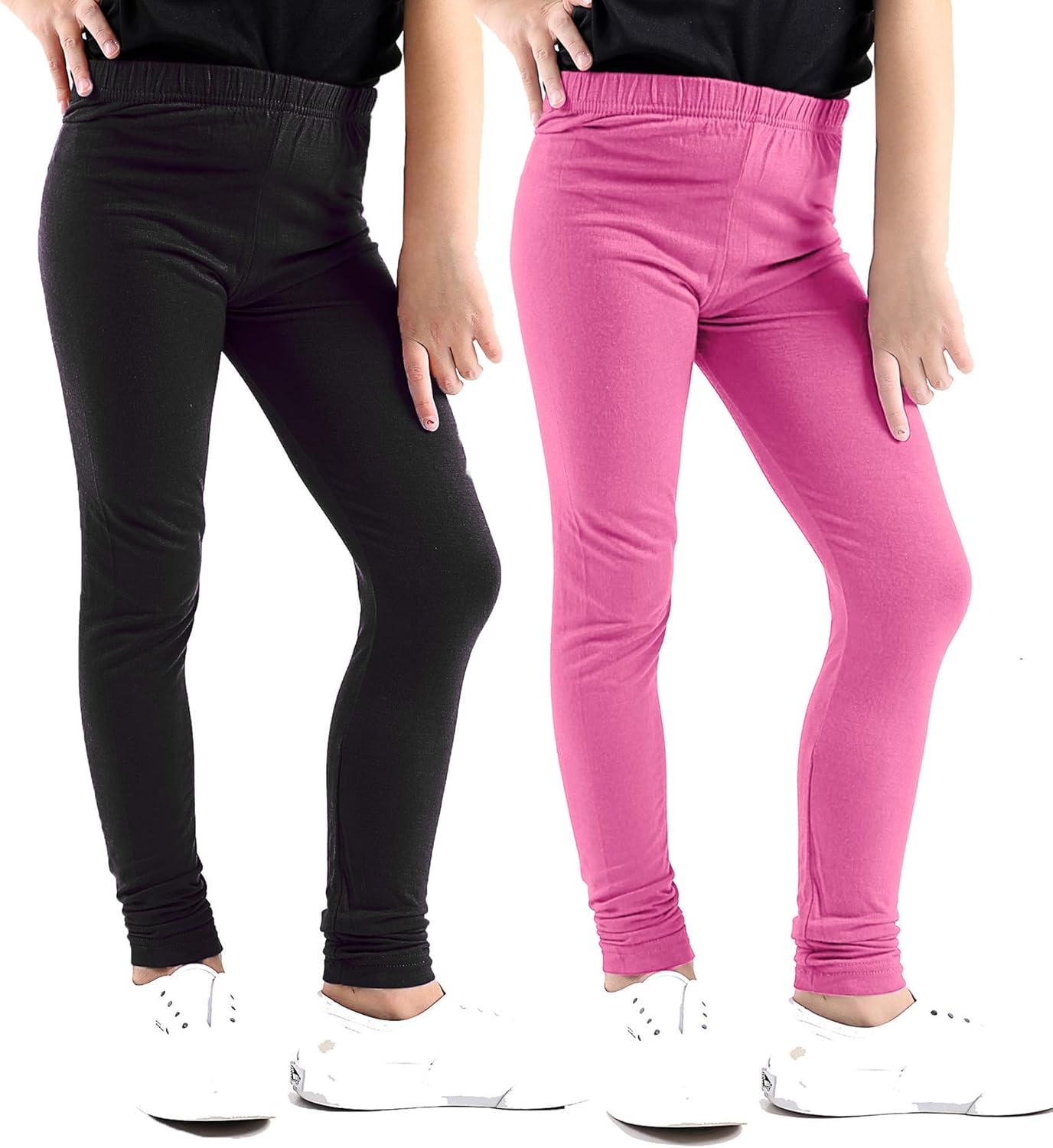 2X Girls Leggings Black Plain Animals Printed Kids Trousers Full Length ...