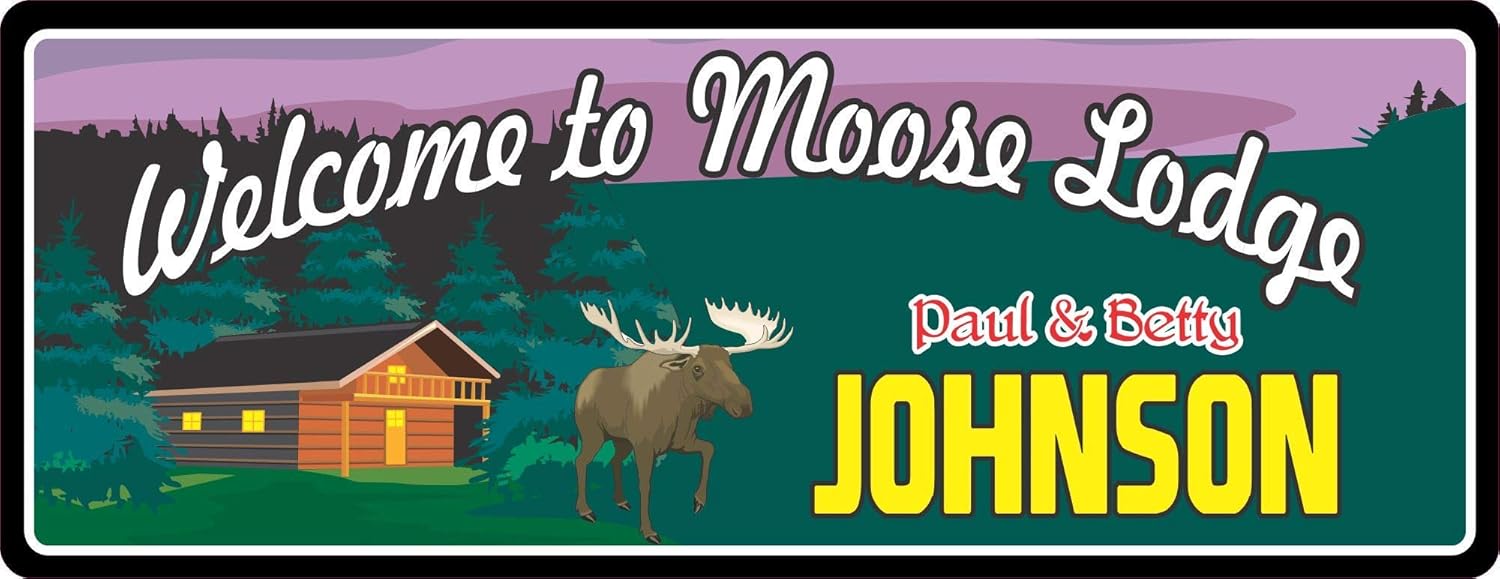 Amazon.com: Moose Lodge Personalized Welcome Sign with Log Cabin: Handmade