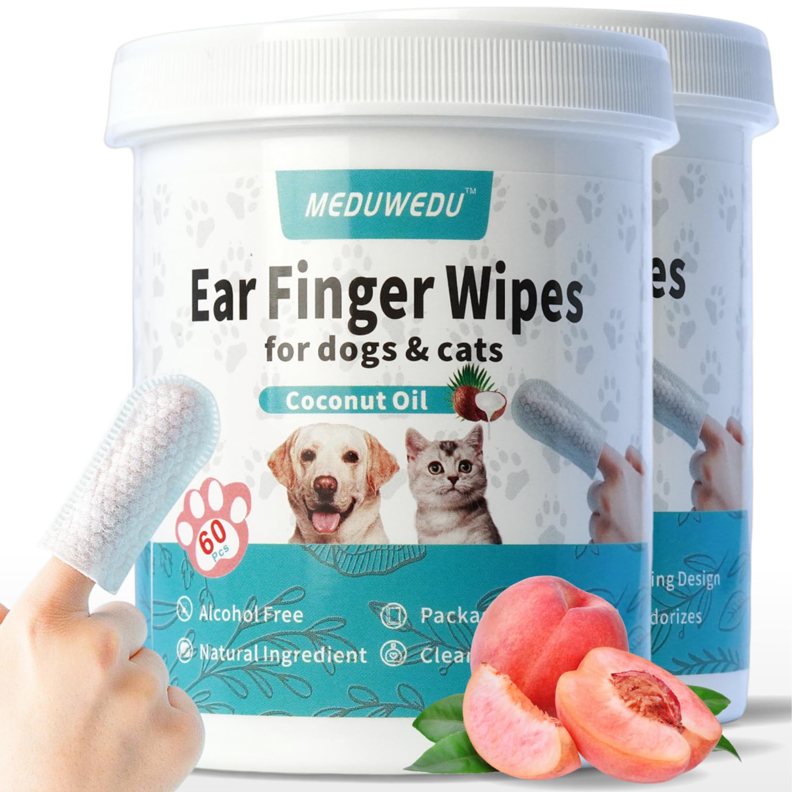 MEDUWEDU Ear Cleaner Finger Wipes 120 Counts, Dog Ear Cleaner, Grooming ...