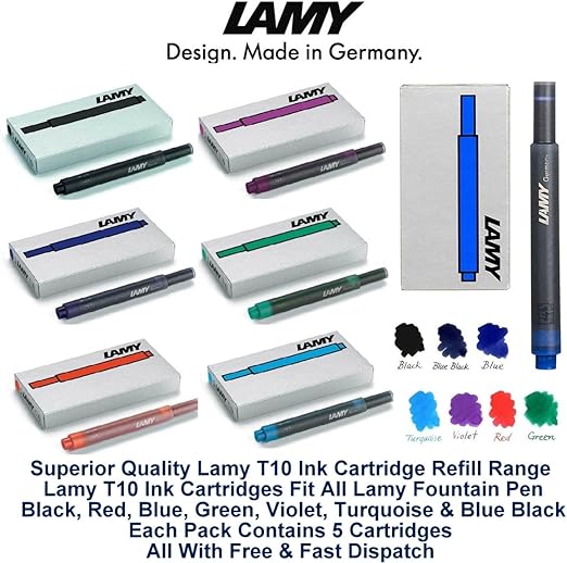 Lamy T10 Assorted Colour Pack Fountain Pen Ink Cartridges Refills Spare Replacement For All Lamy ...