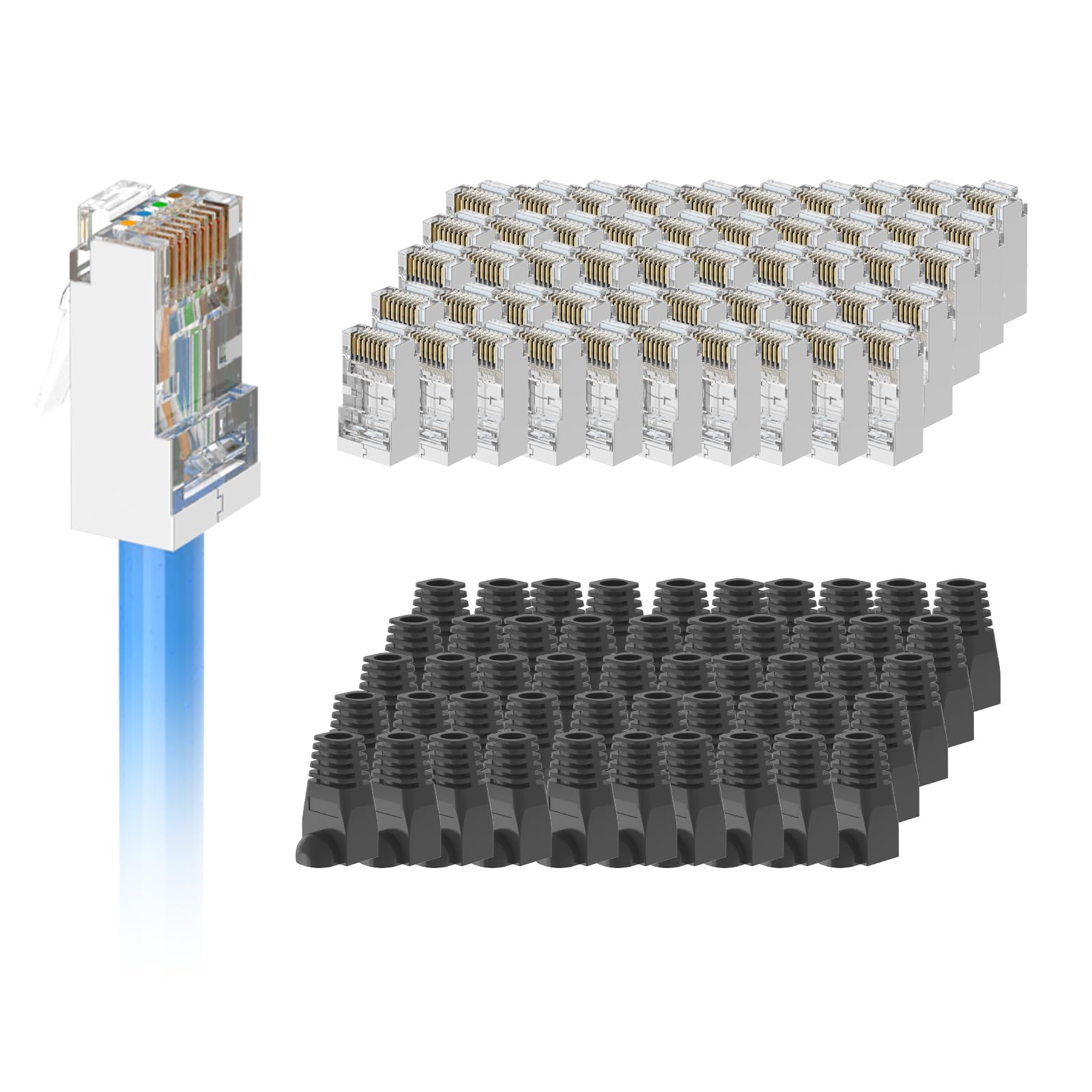 VCE Cat6 Sheiled RJ45 Pass Through Connectors with RJ45 Strain Relief ...