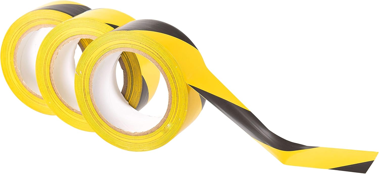 GTSE Premium Triple Pack of Black/Yellow Hazard Warning Tape – 50mm x 33m – 3 Rolls – Adhesive ...