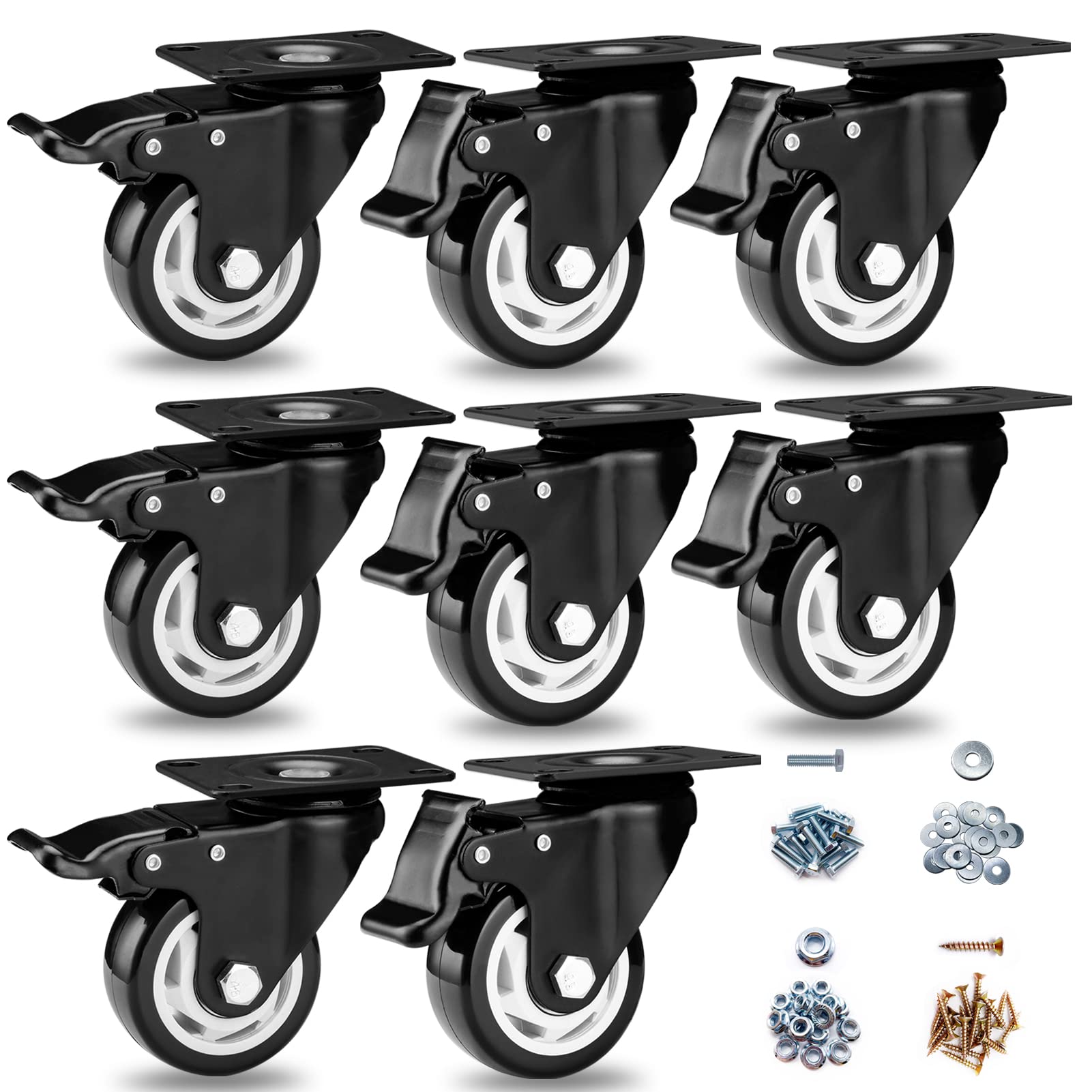 Caster Wheels - 3 Inch Casters Set of 8 Heavy Duty, BOSGEOT Locking ...